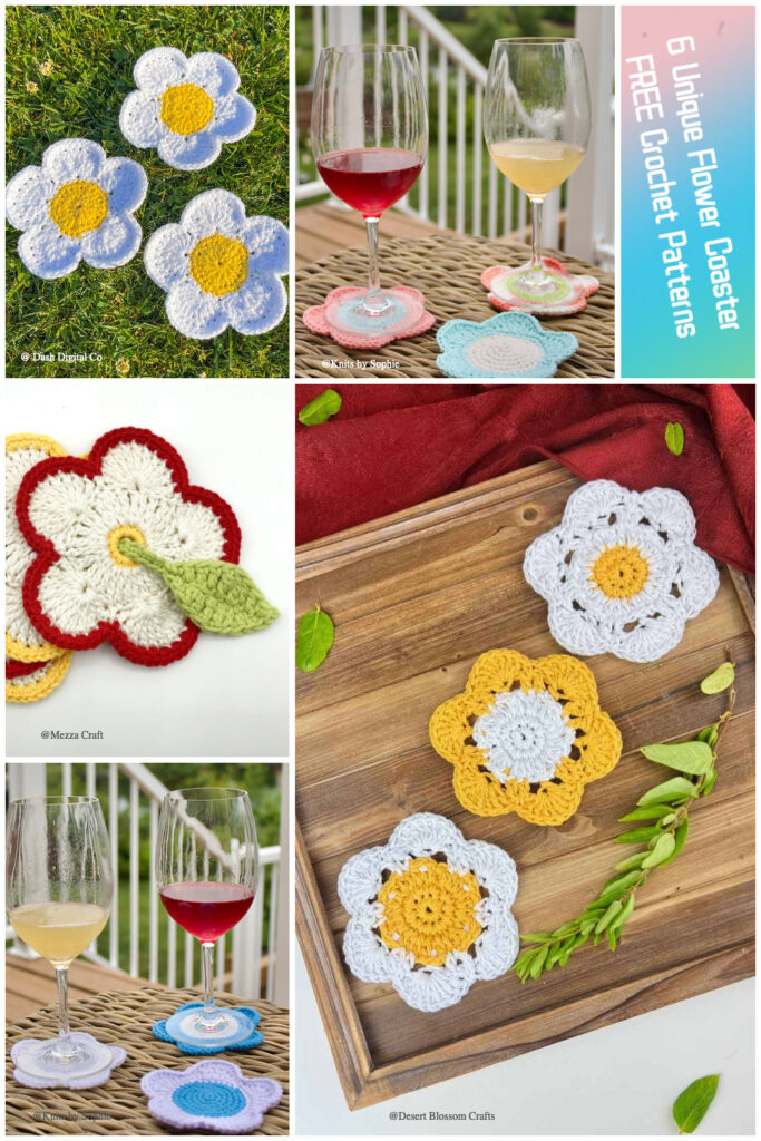 6 Flower Coaster FREE Crochet Patterns - iGOODideas.com
