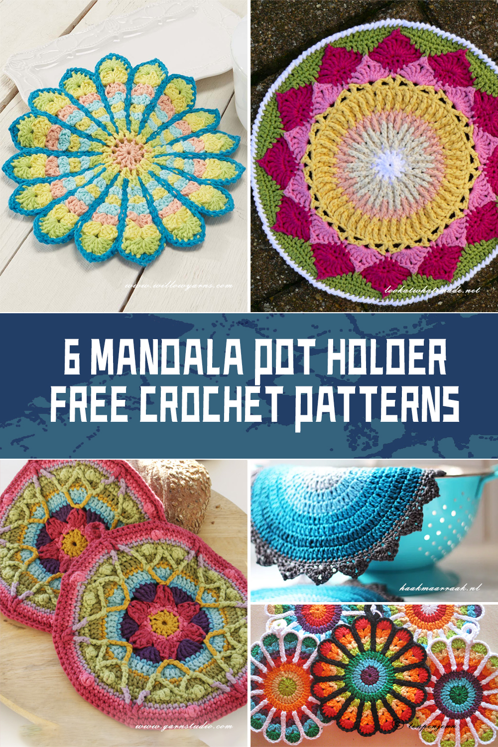 6 Mandala Pot Holder FREE Crochet Patterns - iGOODideas.com