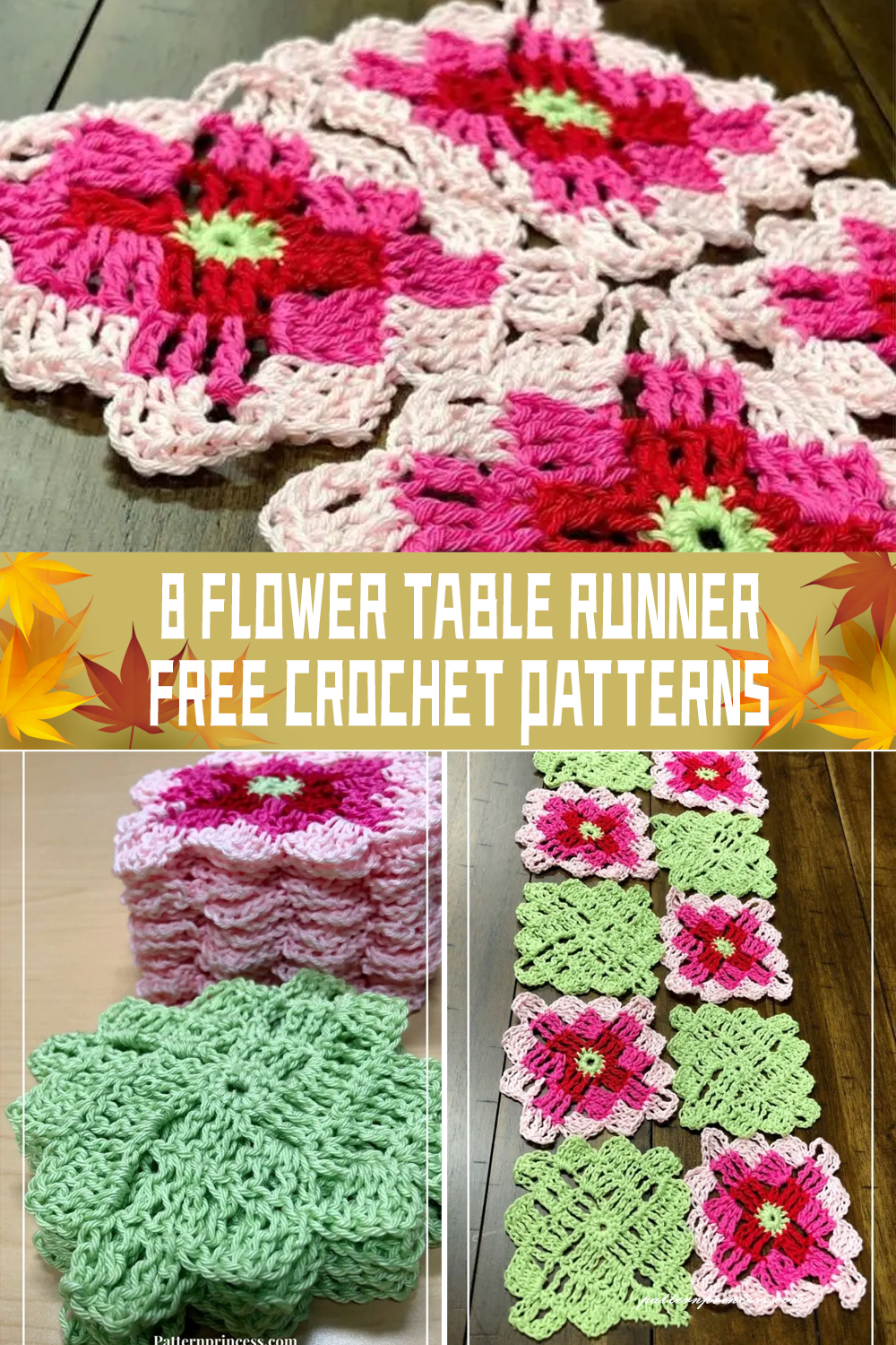 8 Flower Table Runner Crochet Patterns - FREE - iGOODideas.com