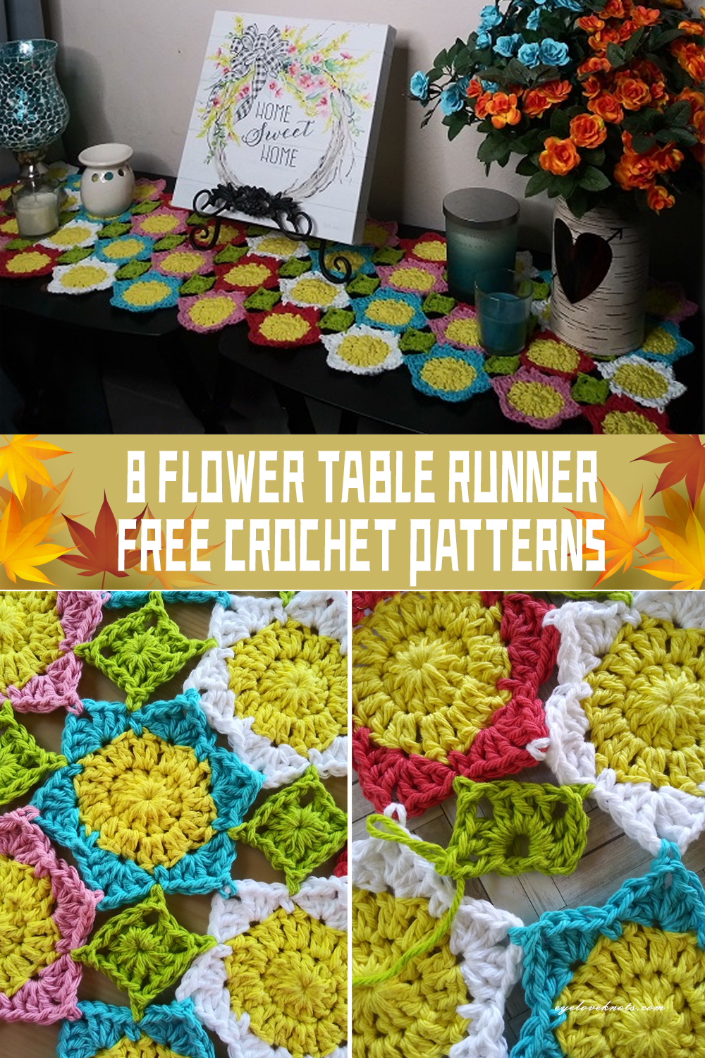 8 Flower Table Runner Crochet Patterns - FREE - iGOODideas.com