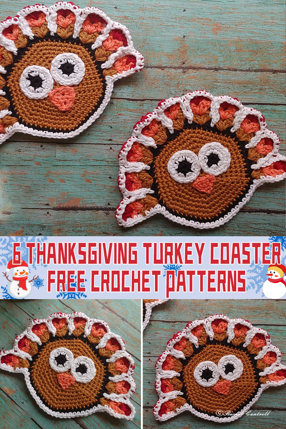 6 Thanksgiving Turkey Coaster Crochet Patterns - FREE - iGOODideas.com