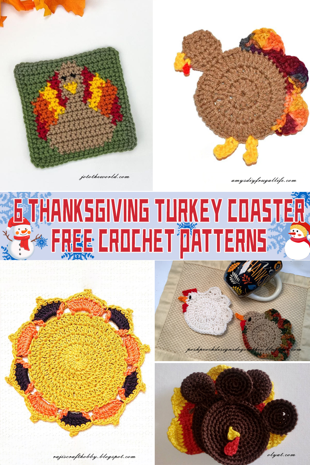 6 Thanksgiving Turkey Coaster Crochet Patterns - FREE - iGOODideas.com