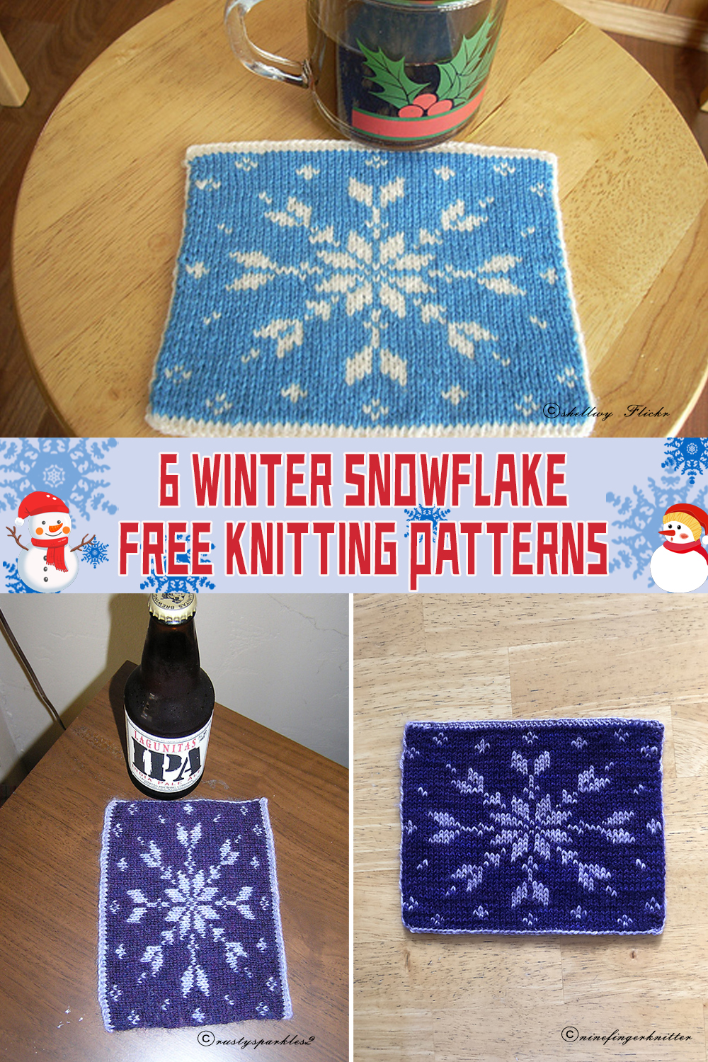 6 Winter Snowflake Knitting Patterns - FREE - iGOODideas.com