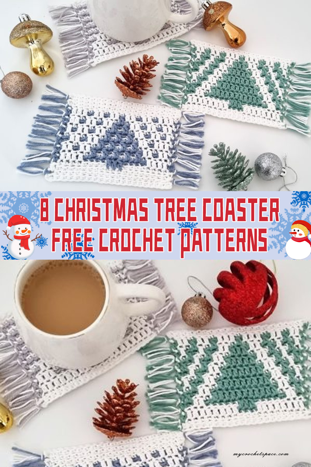 8 Christmas Tree Coaster Crochet Patterns - FREE - iGOODideas.com