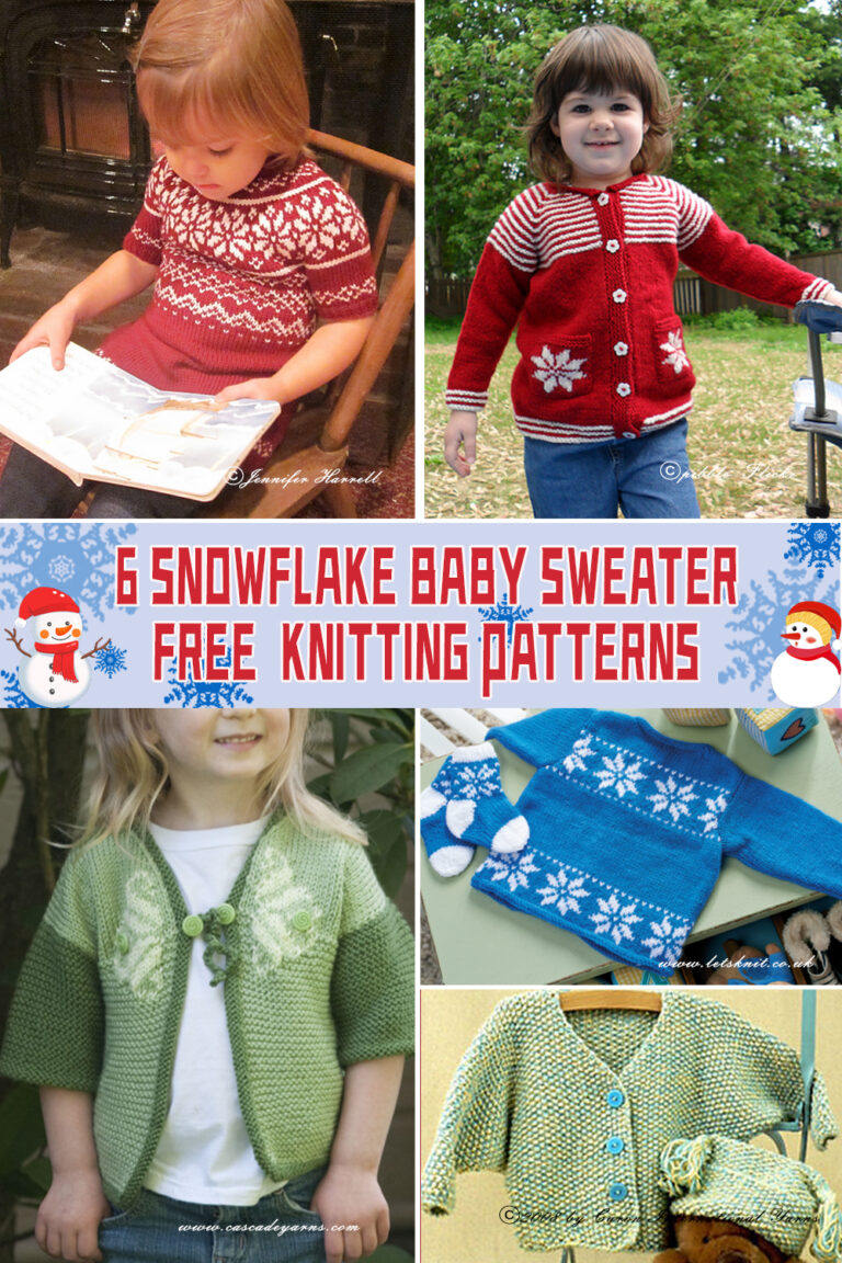 6 Snowflake Baby Sweater Knitting Patterns - FREE - iGOODideas.com