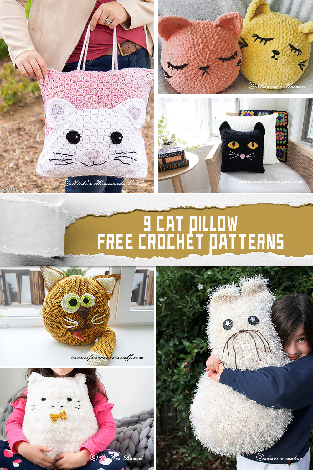 9 Free Cat Pillow Crochet Patterns for cat lovers - iGOODideas.com