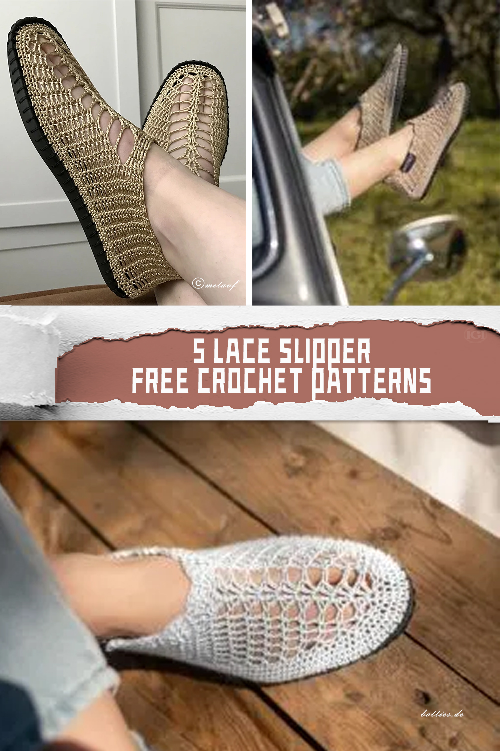 5 Lace Slipper Crochet Patterns - FREE - iGOODideas.com