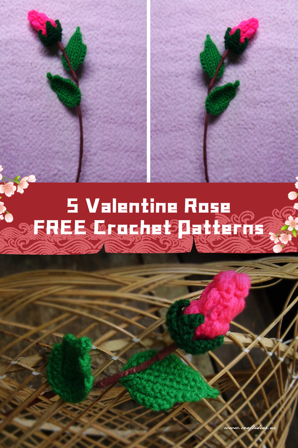 5 Valentine Rose Crochet Patterns - FREE - iGOODideas.com