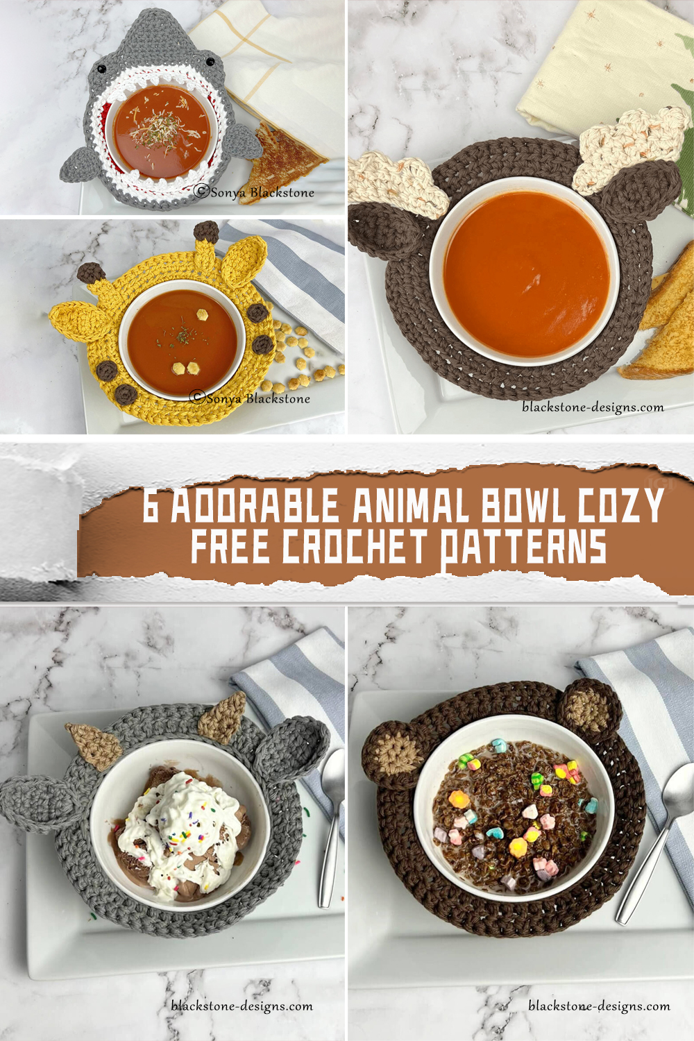 6 Adorable Animal Bowl Cozy Crochet Patterns - FREE - iGOODideas.com