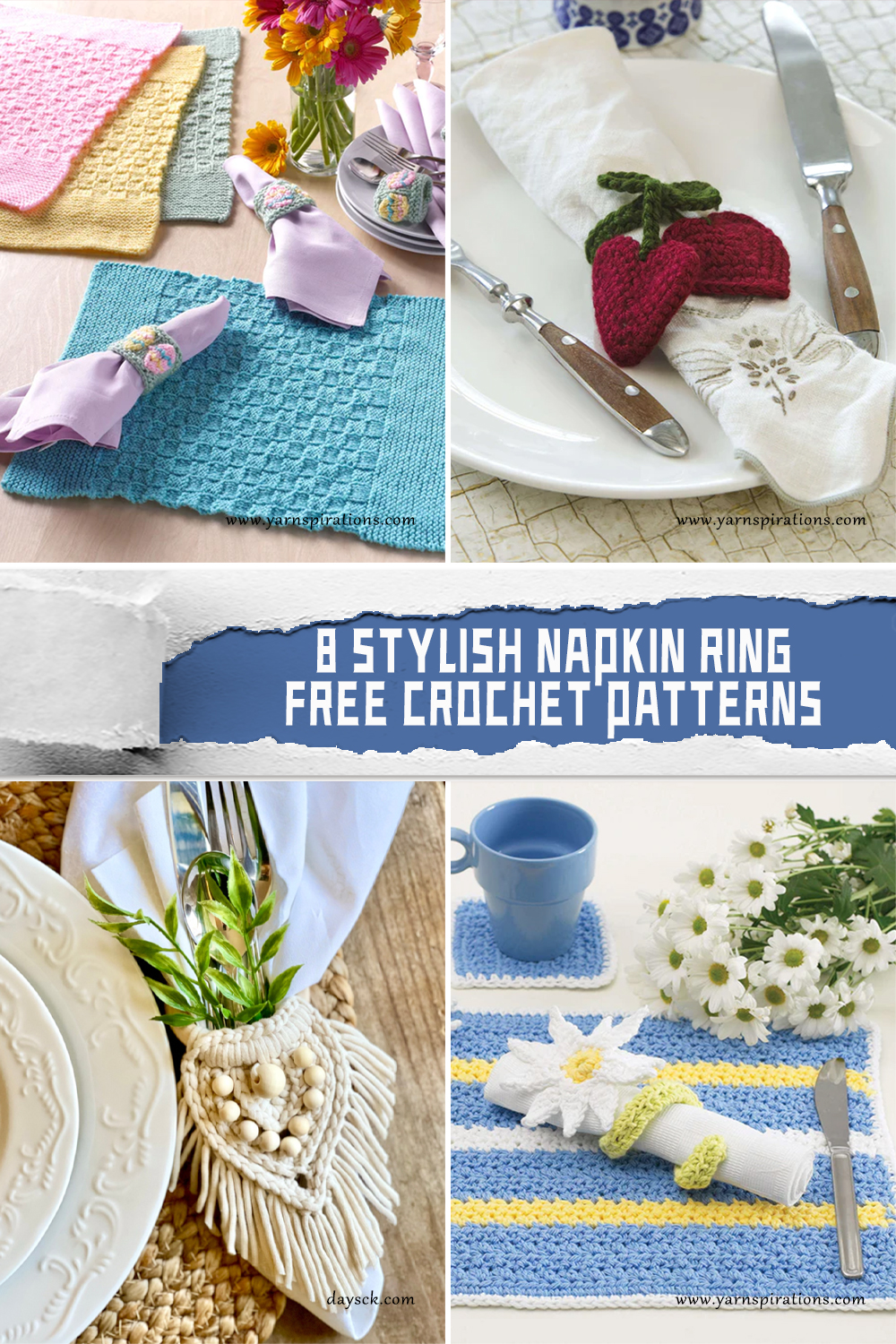 8 Stylish Napkin Ring Crochet Patterns - FREE - iGOODideas.com