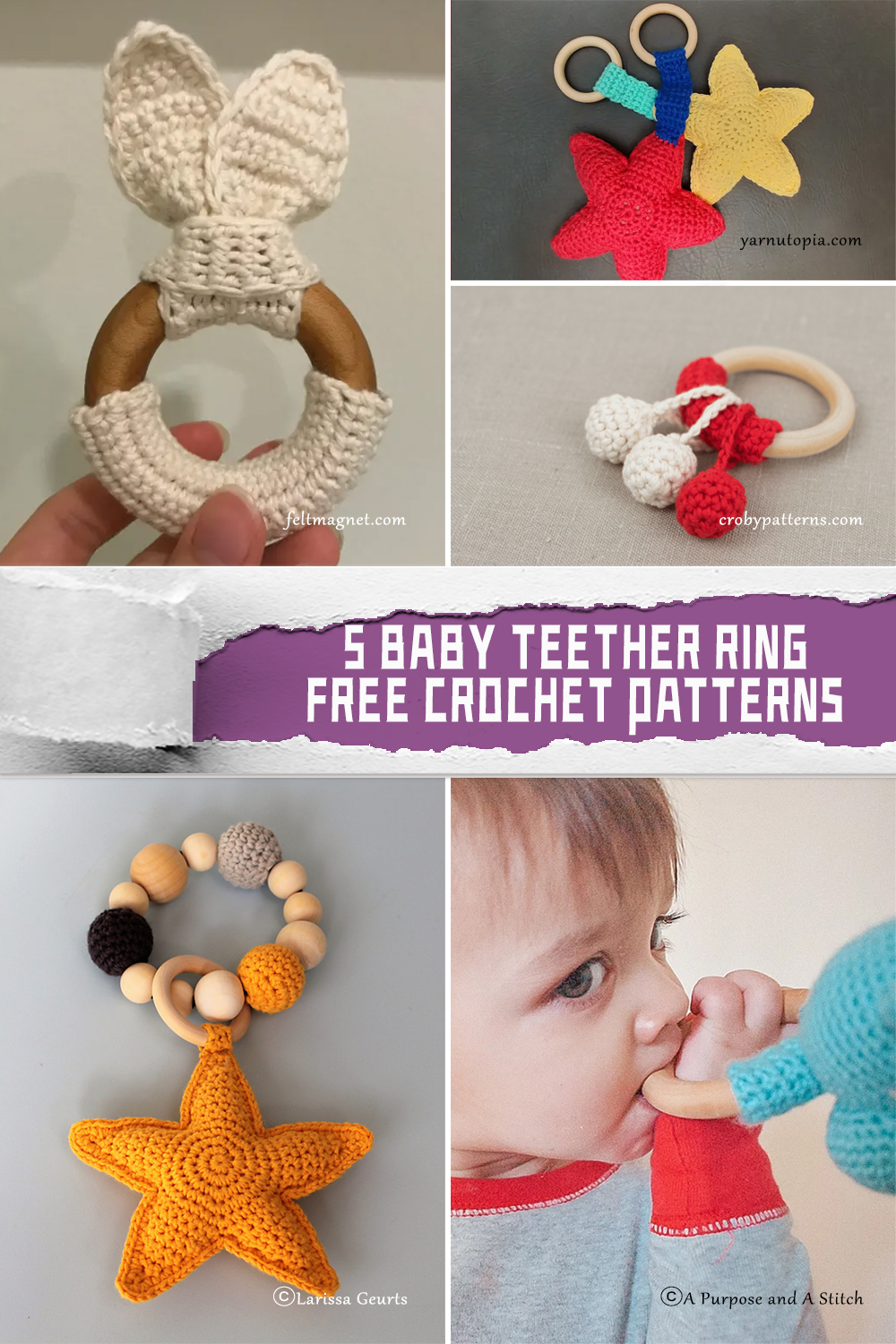 5 Baby Teether Ring Crochet Patterns - FREE - iGOODideas.com