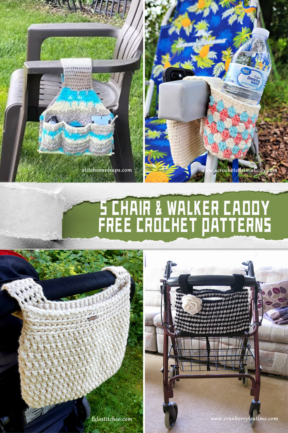 5 Chair & Walker Caddy Crochet Patterns - FREE - iGOODideas.com