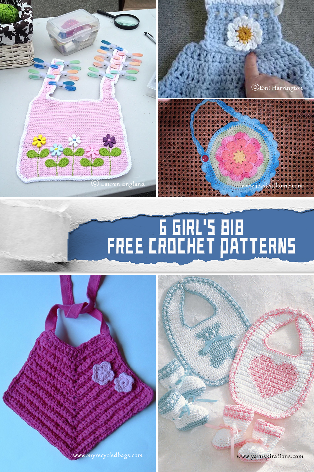 6 Girl's Bib Crochet Patterns - FREE - iGOODideas.com