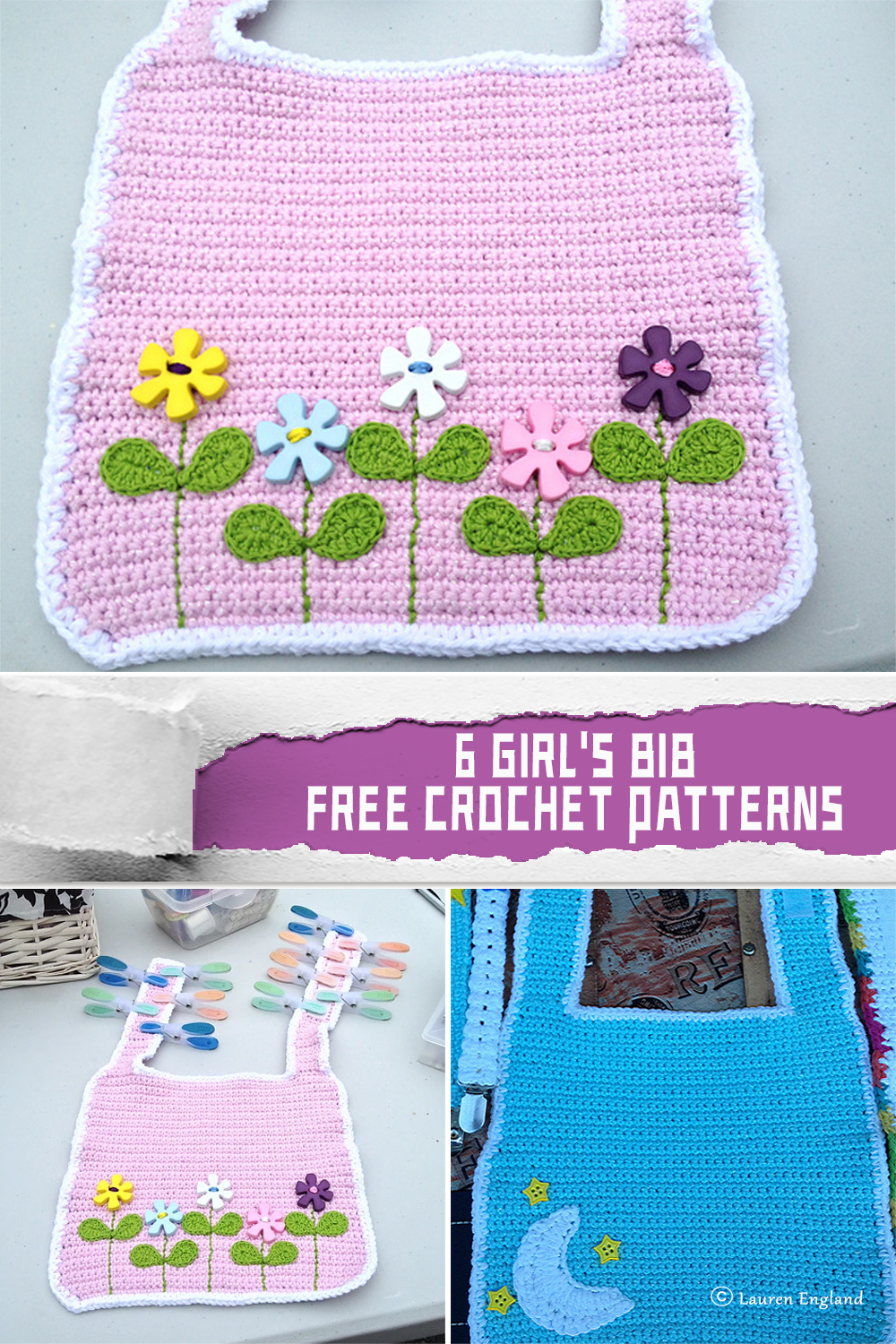 6 Girl's Bib Crochet Patterns - FREE - iGOODideas.com