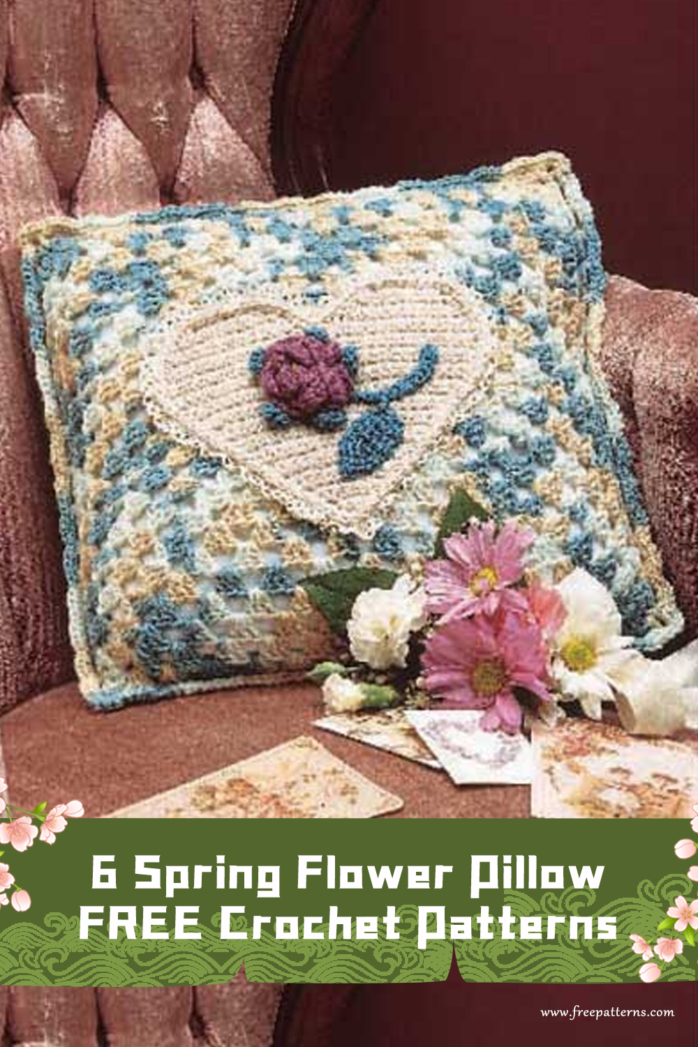 6 Spring Flower Pillow Crochet Patterns - FREE - iGOODideas.com