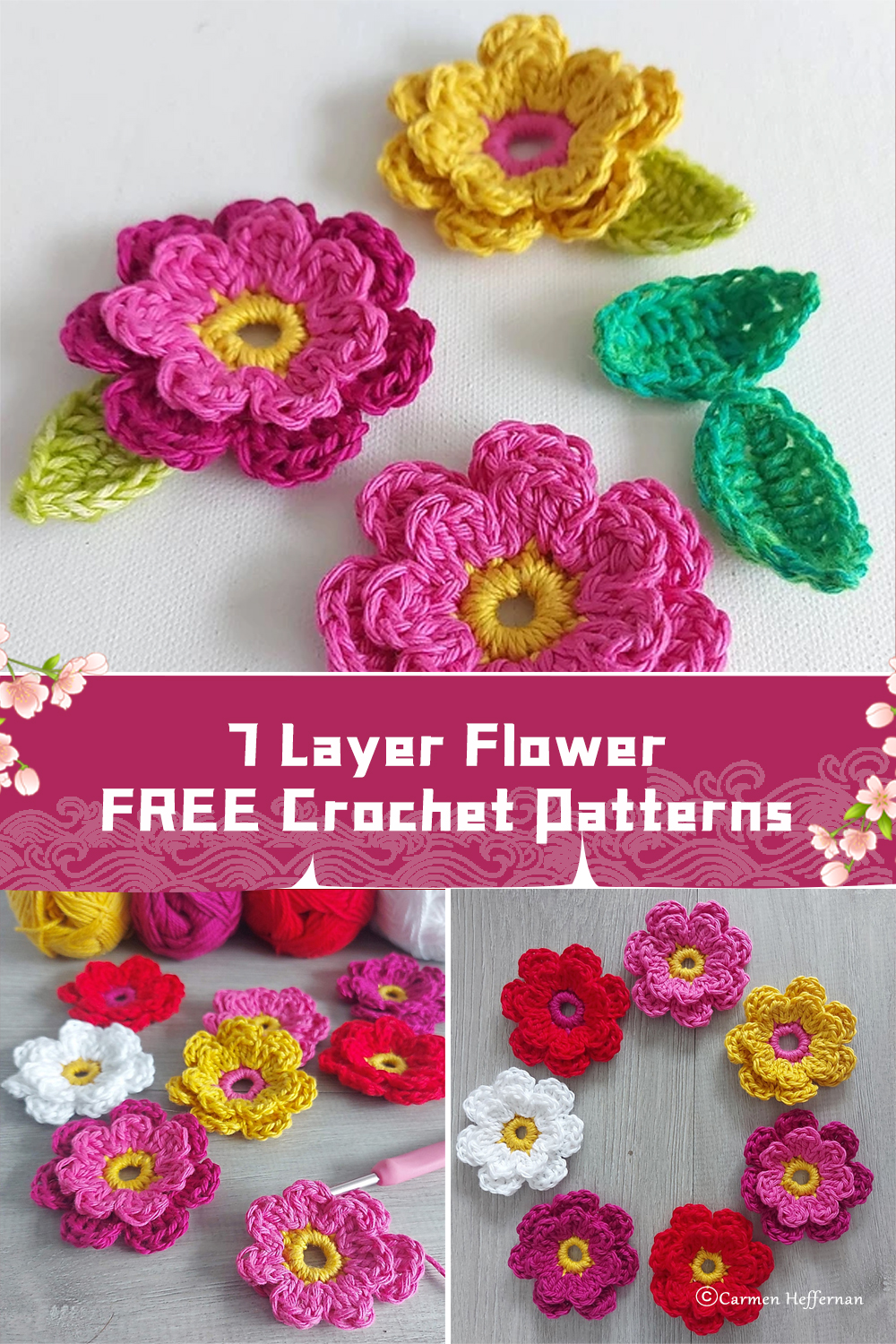 7 Layer Flower Crochet Patterns - FREE - iGOODideas.com