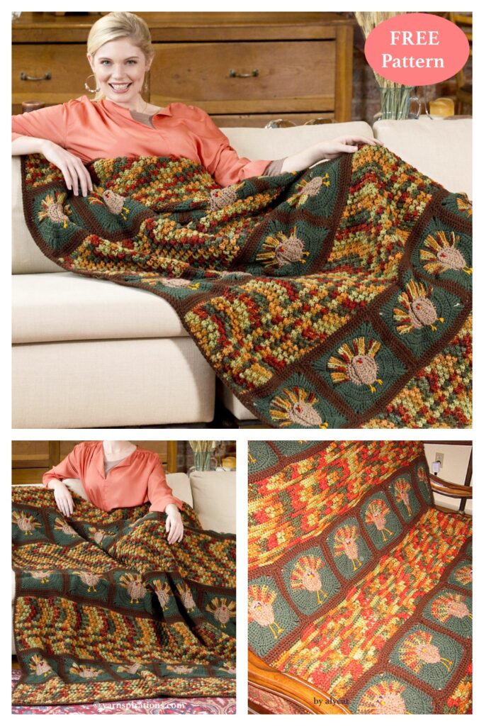 Thanksgiving Turkey Blanket Crochet Patterns - FREE - iGOODideas.com